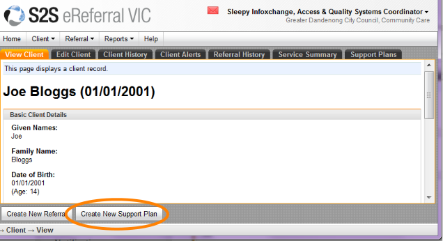 Step 1: Create a Support Plan | S2S Userguide
